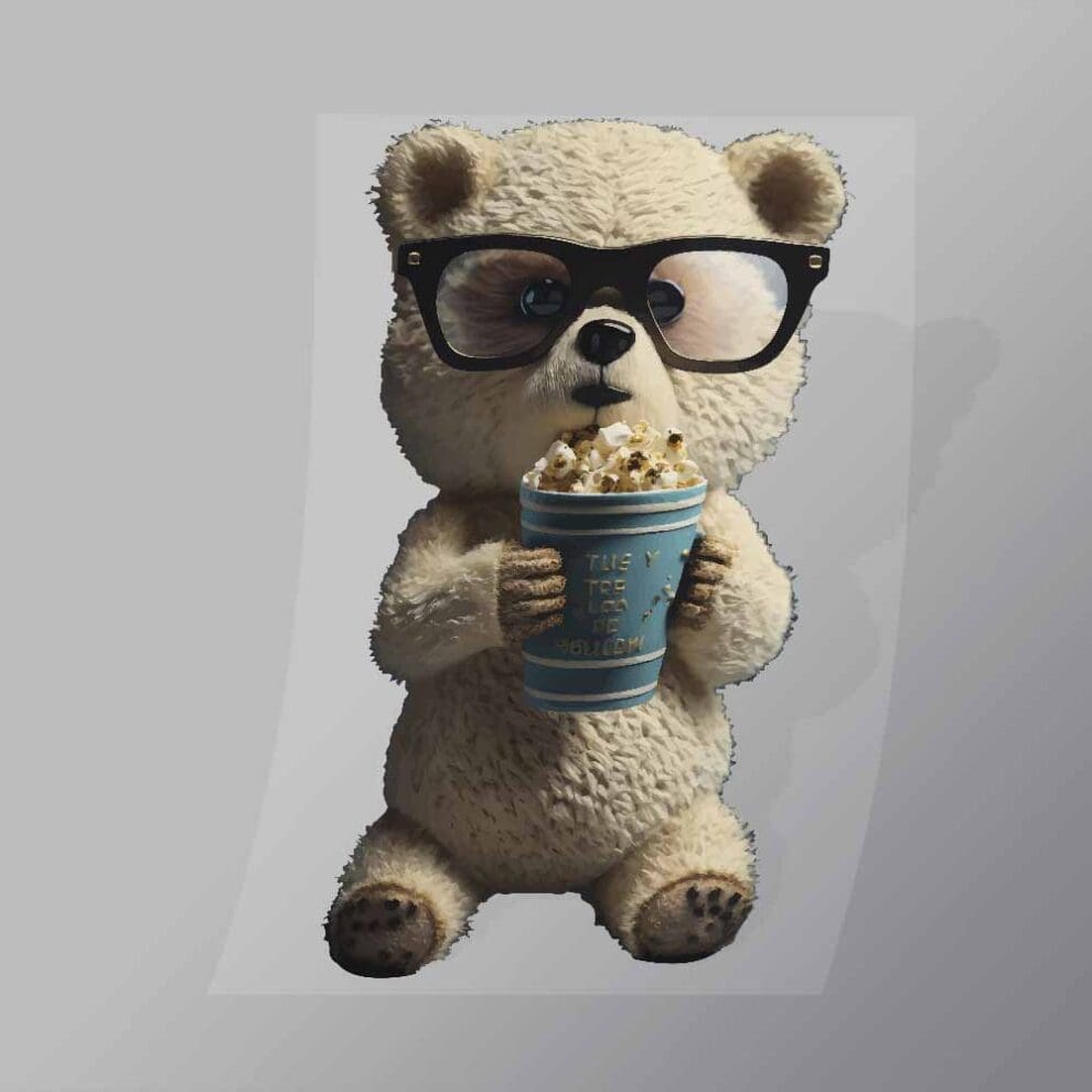 Popcorn Teddy Bear DTF Apparel Transfer - DTF Shop