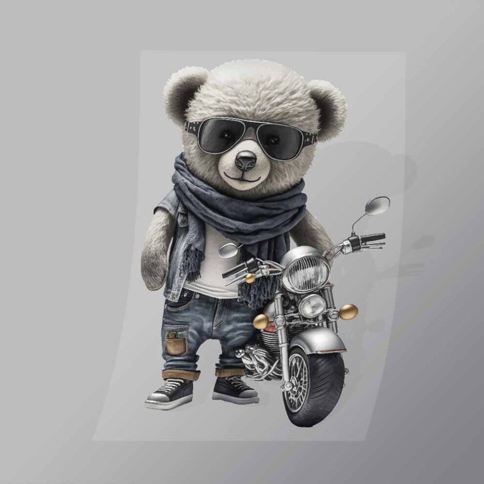 Motorbike Teddy Bear DTF Apparel Transfer - DTF Shop