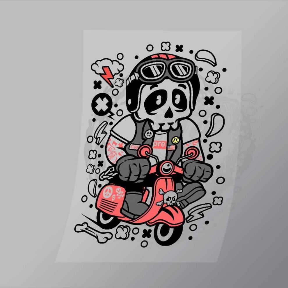 Skull Scooterist DTF Apparel Transfer - DTF Shop