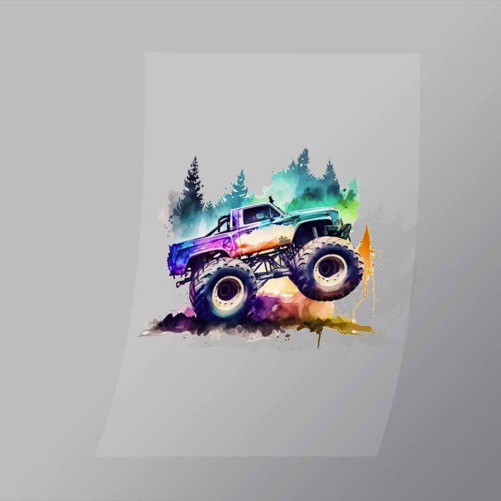 Watercolour Monster Truck 16 DTF Apparel Transfer - DTF Shop